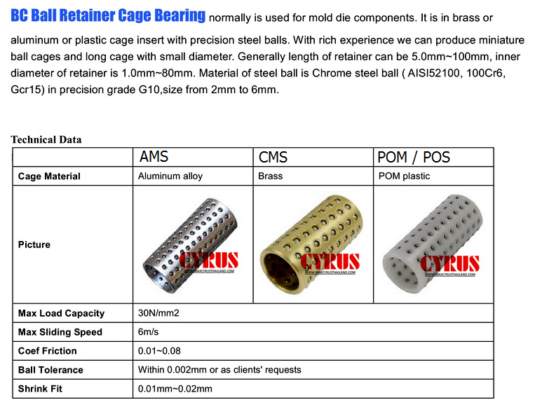 BALL RETAINER, BALL CAGE ปลอกลูกปืน - บริษัท แมกซ์ไซรัส (ไทยแลนด์) จำกัด