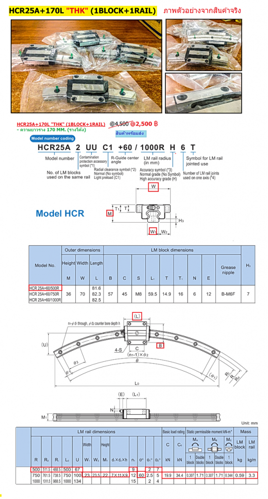 HCR25+170L "THK" (1BLOCK+1RAIL) รางสไลด์ LINEAR GUIDE HIWIN THK NSK ...